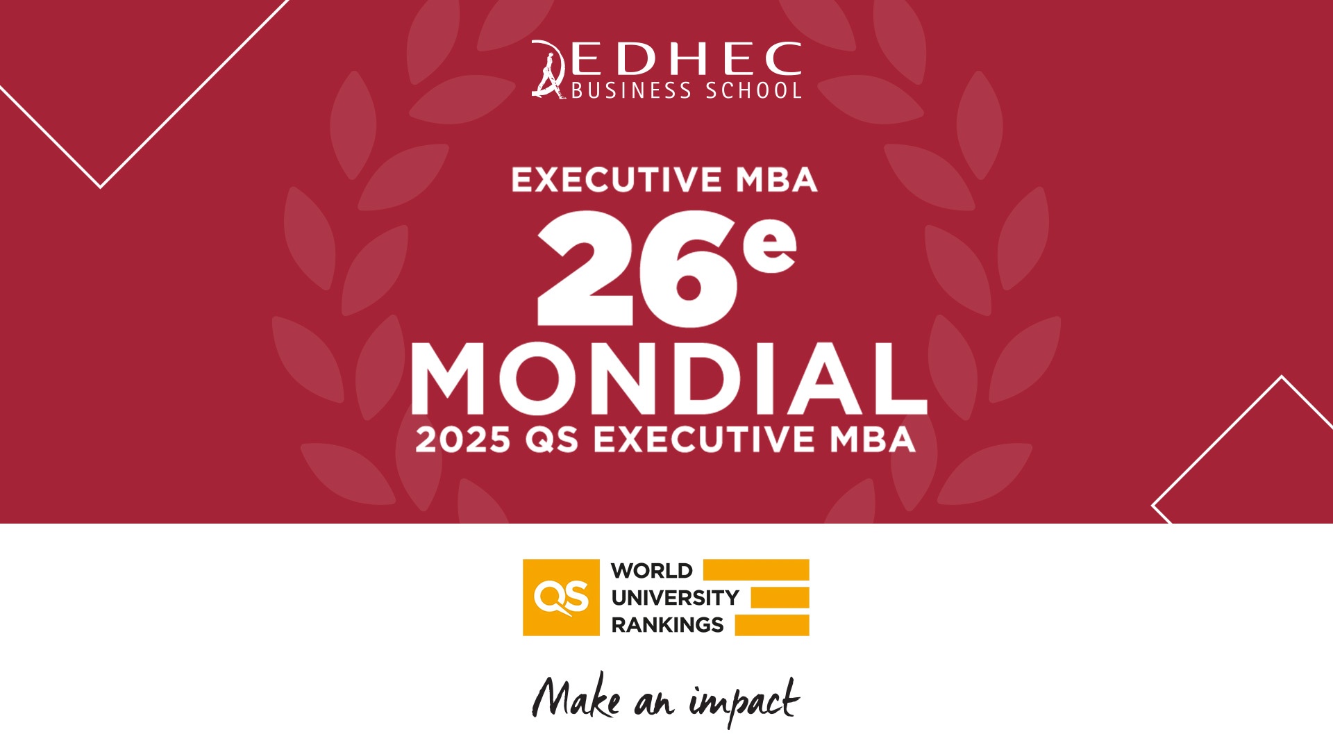 L’EDHEC Executive MBA se classe 26ᵉ mondial dans le QS EMBA Rankings 2025